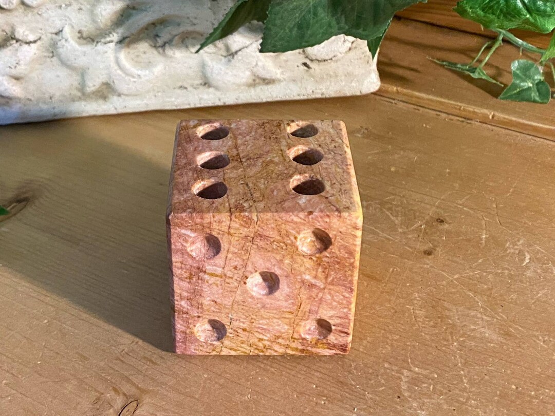 Vintage Pink Marble Dice Pencil Holder | Six-sided Stone Dice Organizer ...