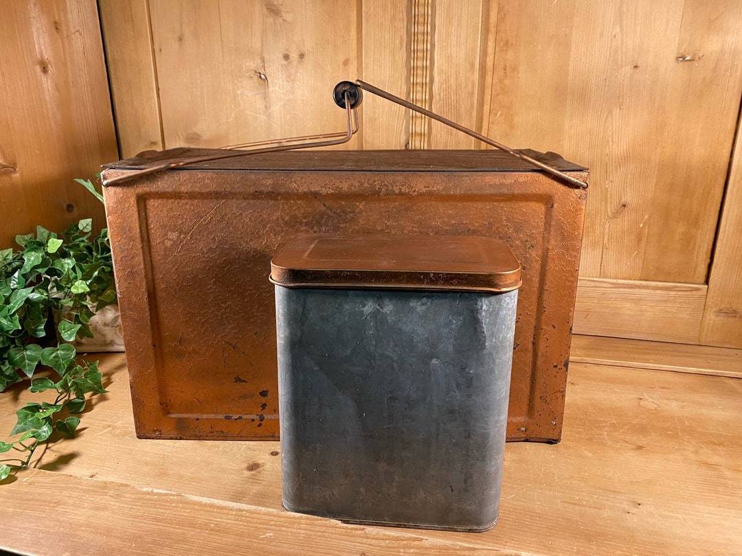 Antique Wooden Ice Box With Wood Handle and Metal Insert 2 Pc. Set ...