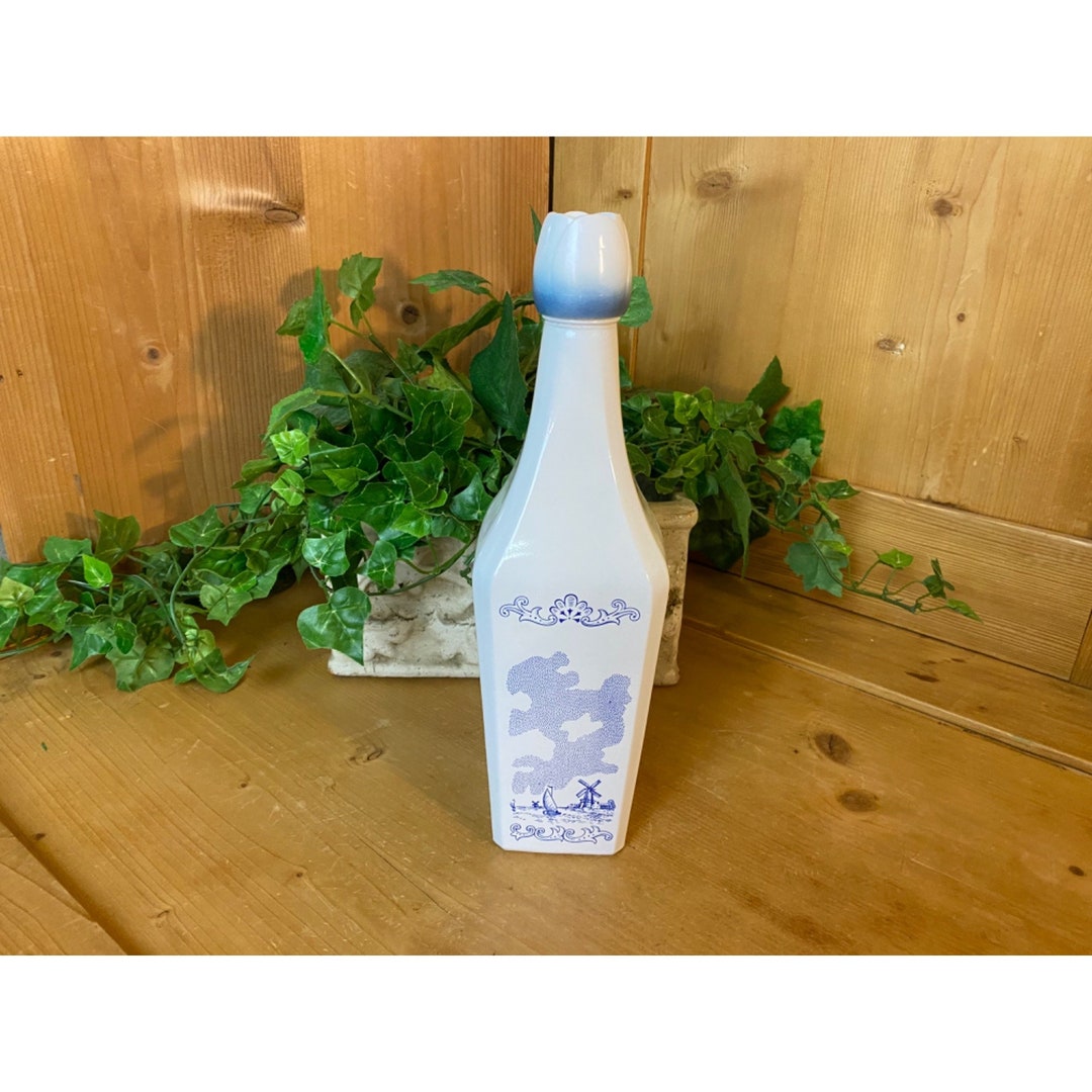 Vintage White Glass Decanter With Blue Windmill Scene | Made in Holland ...