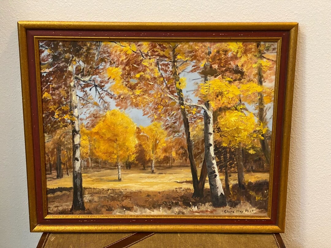 Vintage Framed & Signed Original Oil Painting: Autumn Birch Trees Clara ...