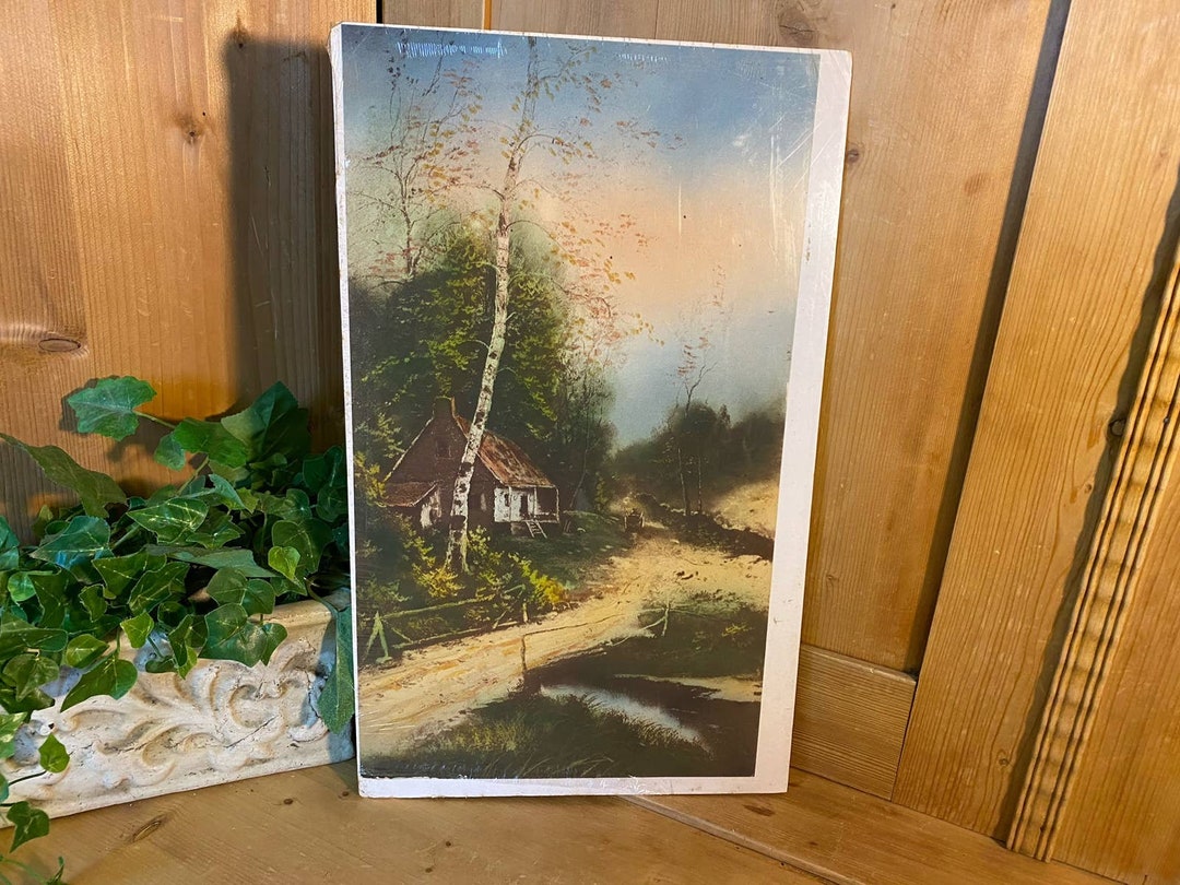 Vintage Art Print - Log Cabin and Wagon on A Dirt Road | Rustic ...
