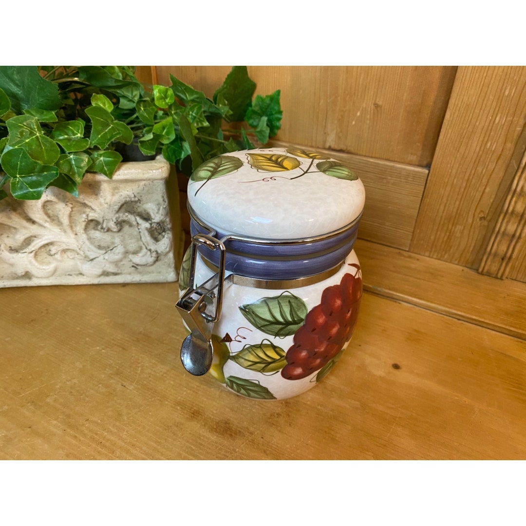 Oneida Vintage Fruit Canister With Lid | Glazed White Pottery Crock Jar ...