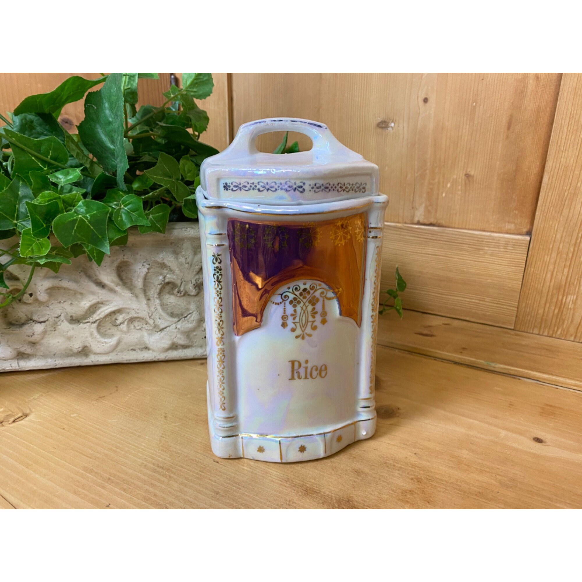 Vintage Rice Canister White Block Germany Lusterware Shabby - Etsy