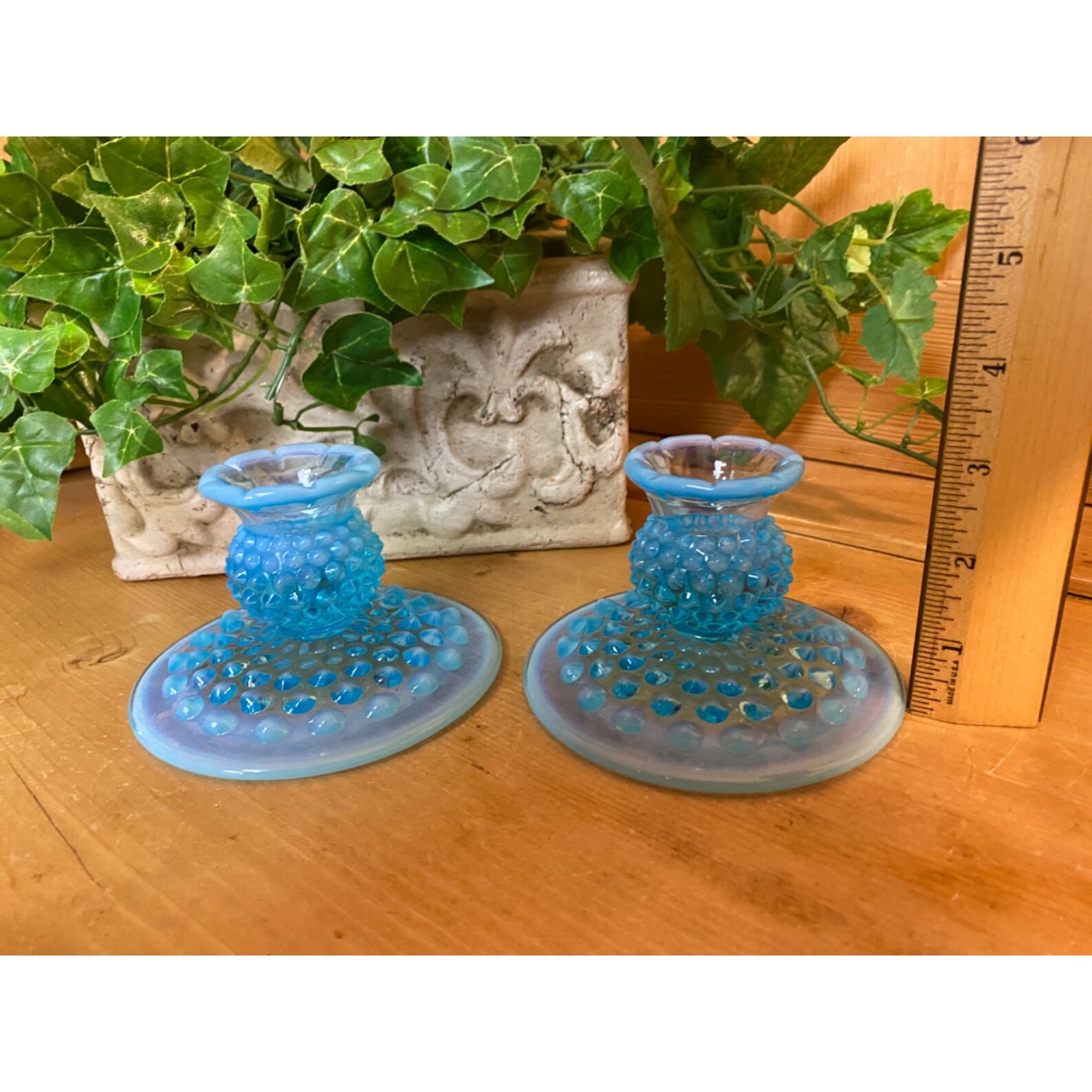 Vintage Fenton Blue Hobnail Glass Candle Holders Set of Two - Etsy
