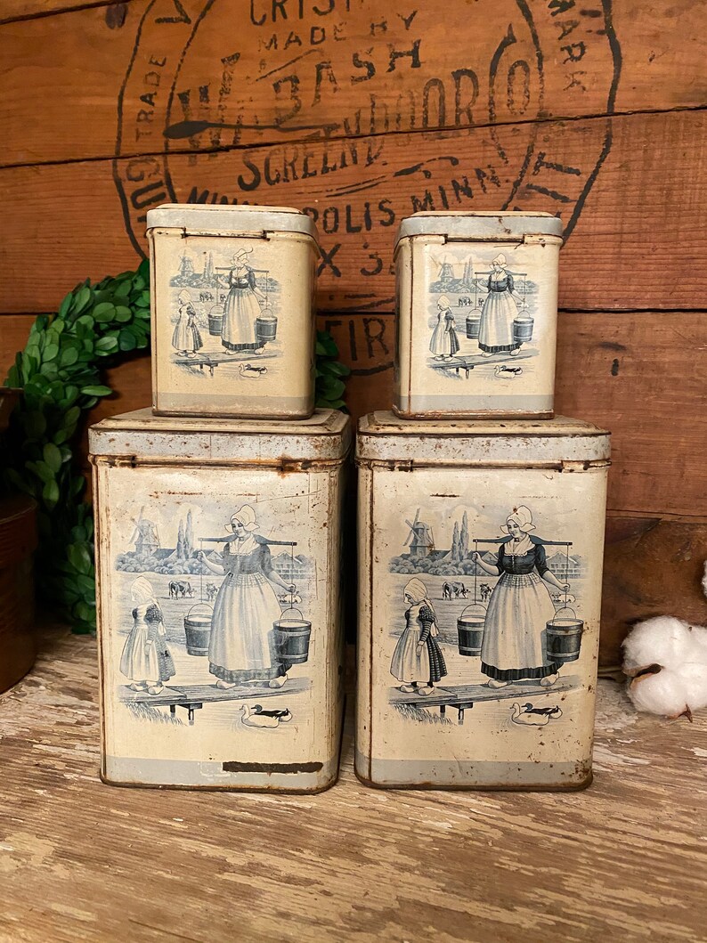 Vintage Blue & White Canister Tin Set Old Dutch Tins Lot | Etsy