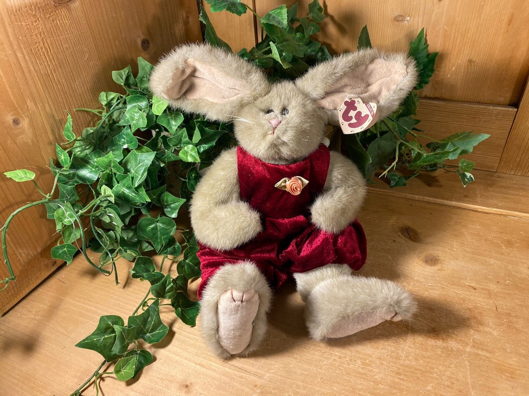 Vintage TY Bunny in Red Jumper Dress | Plush TY Bunny Rabbit W/ Ear Tag ...