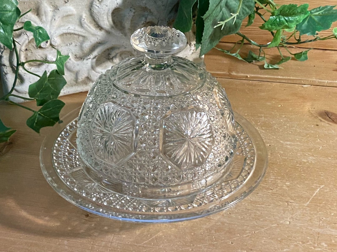 Vintage Molded Glass Butter Dish With Cover Victorian Clear Glass Round ...
