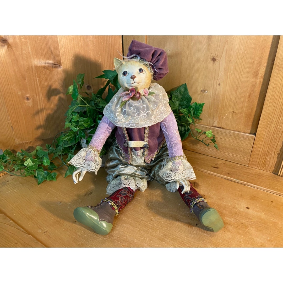 Vintage Anthropomorphic Victorian Cat Doll | Shabby Chic | Mauve ...