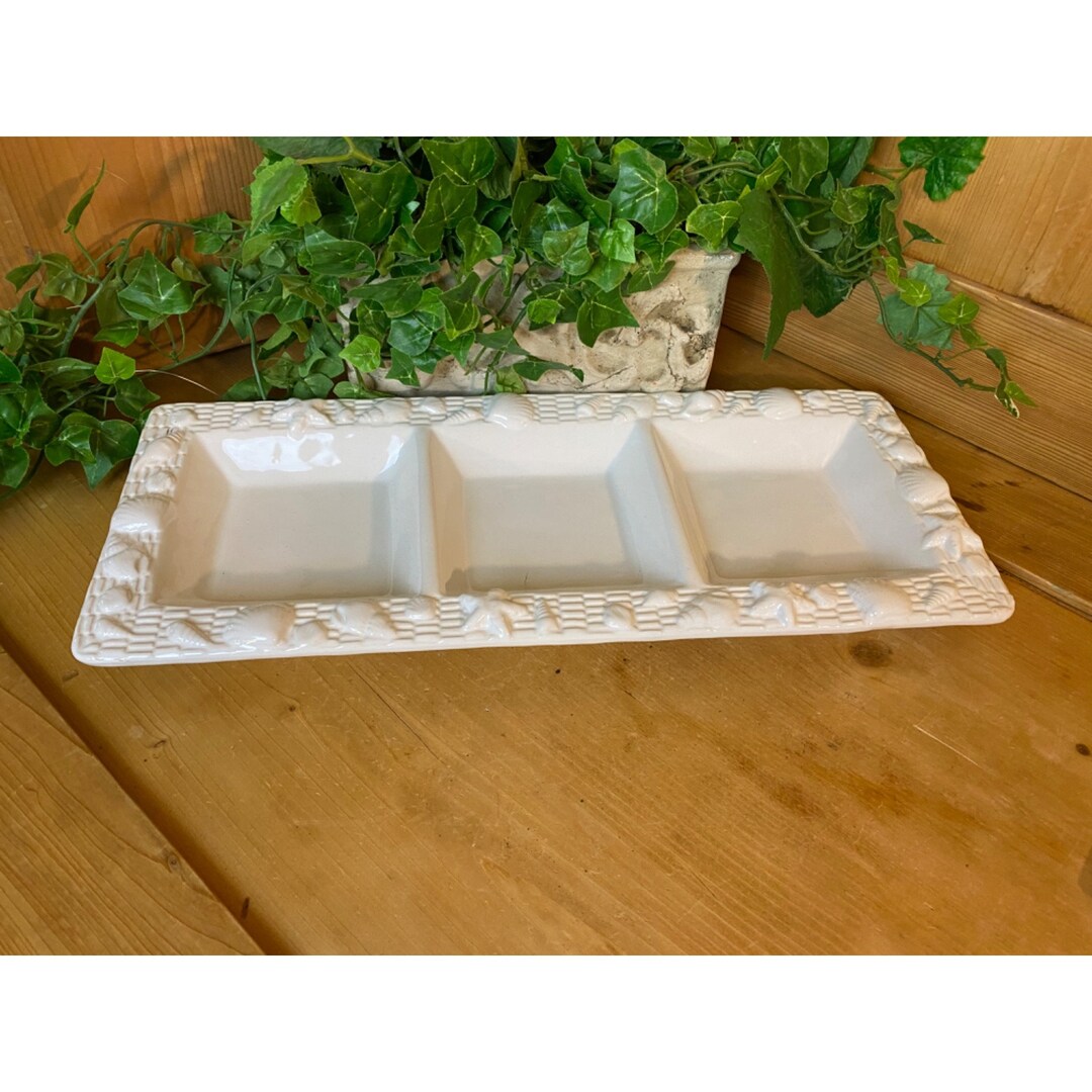 Vintage Rectangular White Seashell Serving Platter | Coastal | Divided ...