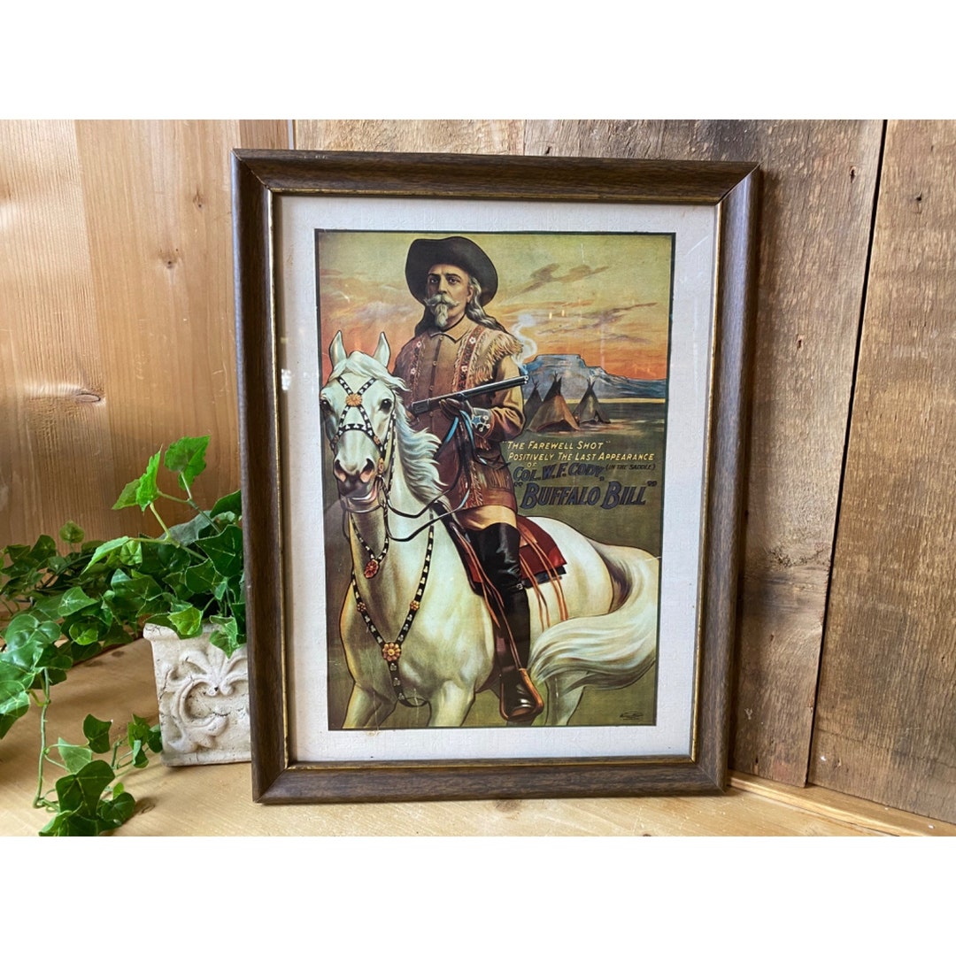 Vintage Framed Western Art Print | Buffalo Bill on A Horse | Wild West ...