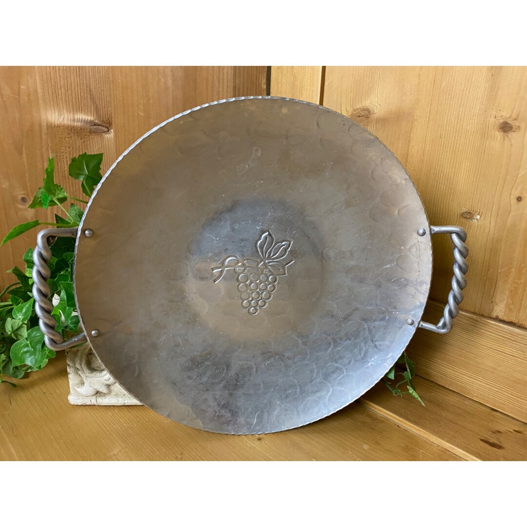 Vintage Handmade Aluminum Grapes Platter | Round Platter With Handles ...