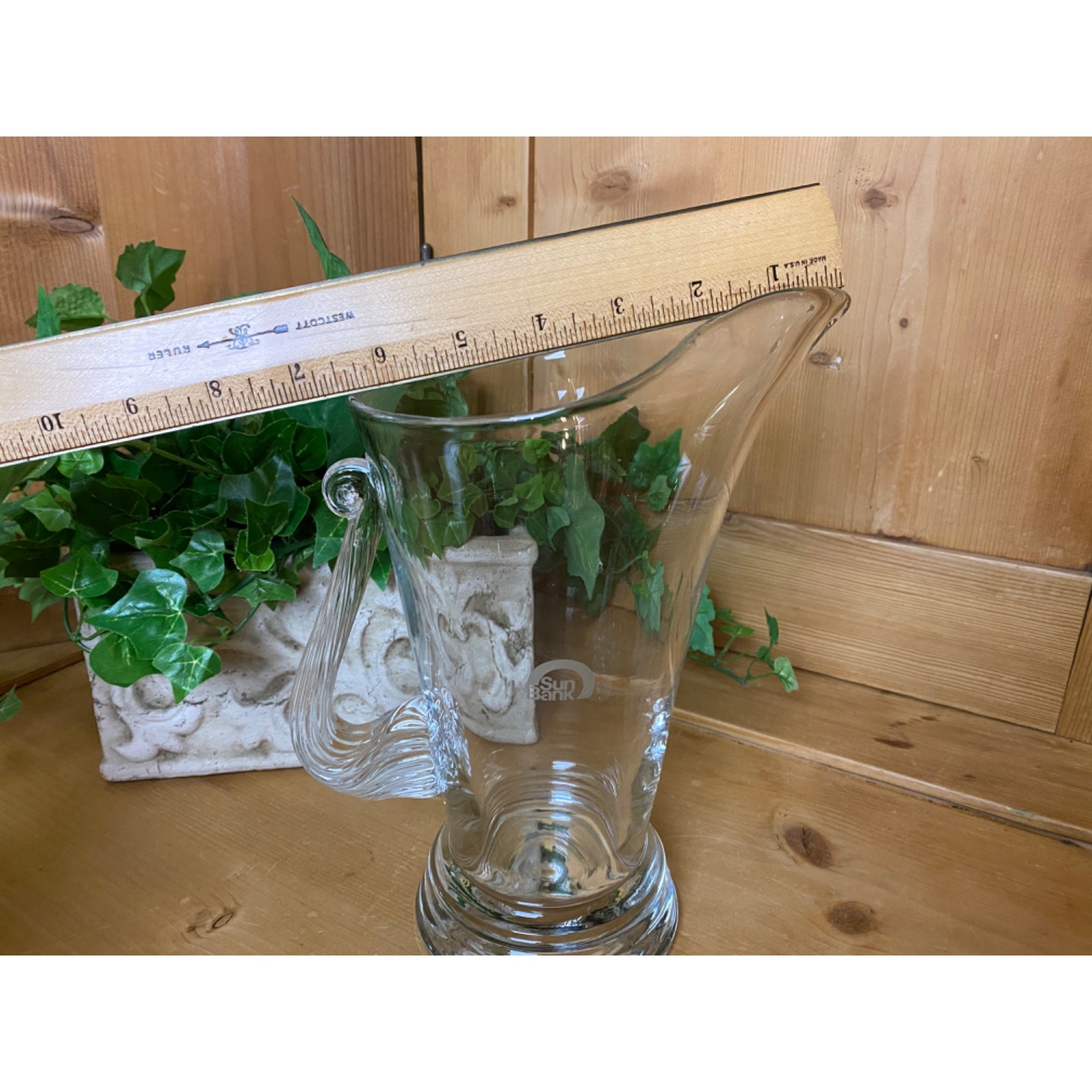 Clear Glass Water Pitcher | Sun Bank | Advertising | Vintage Sales ...