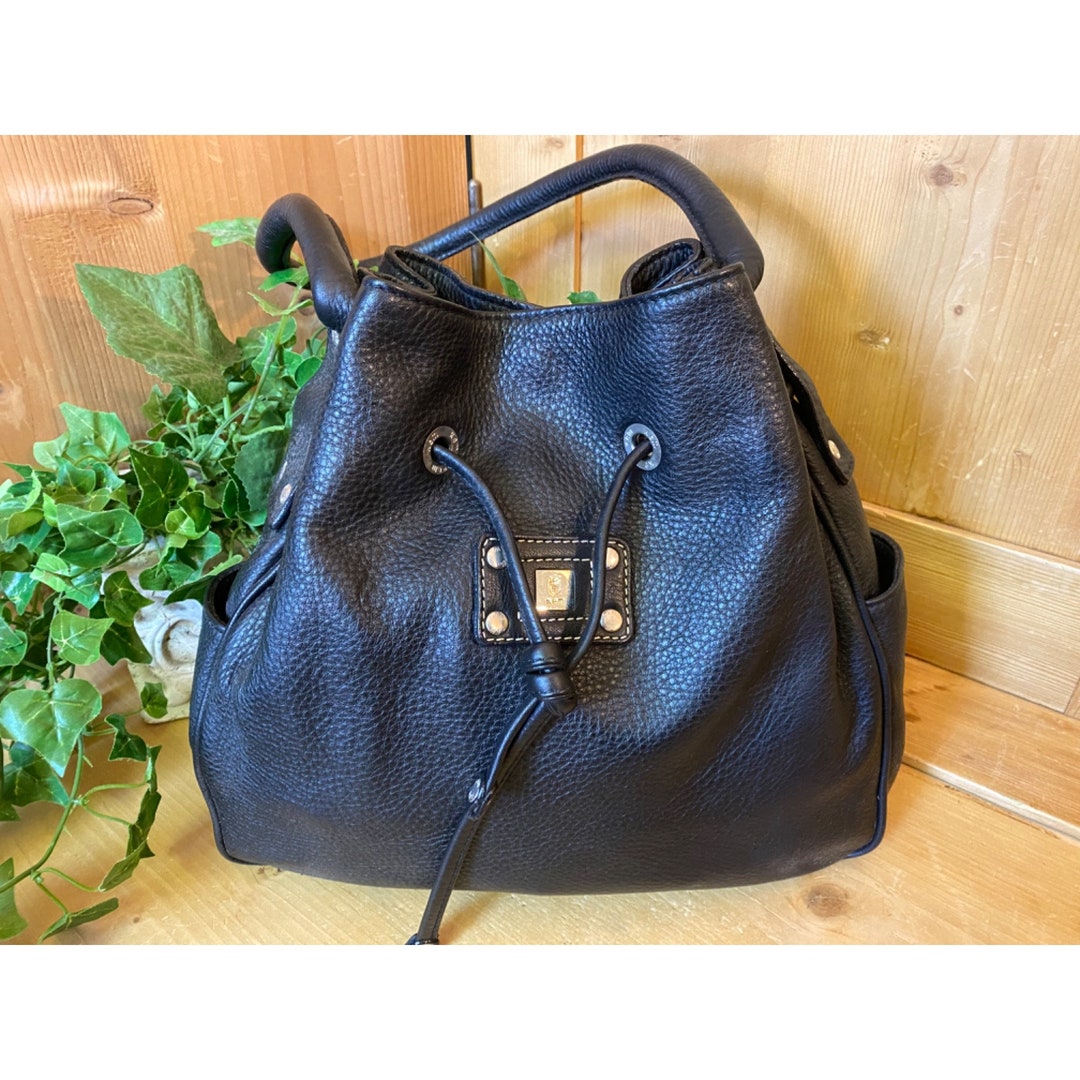 Vintage Handbag Kem Bucket Bag Purse Black Leather Boho Magnetic Clasp ...