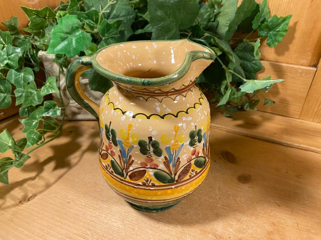 Vintage Handpainted Floral Pottery Pitcher | Mallorca, Spain ...