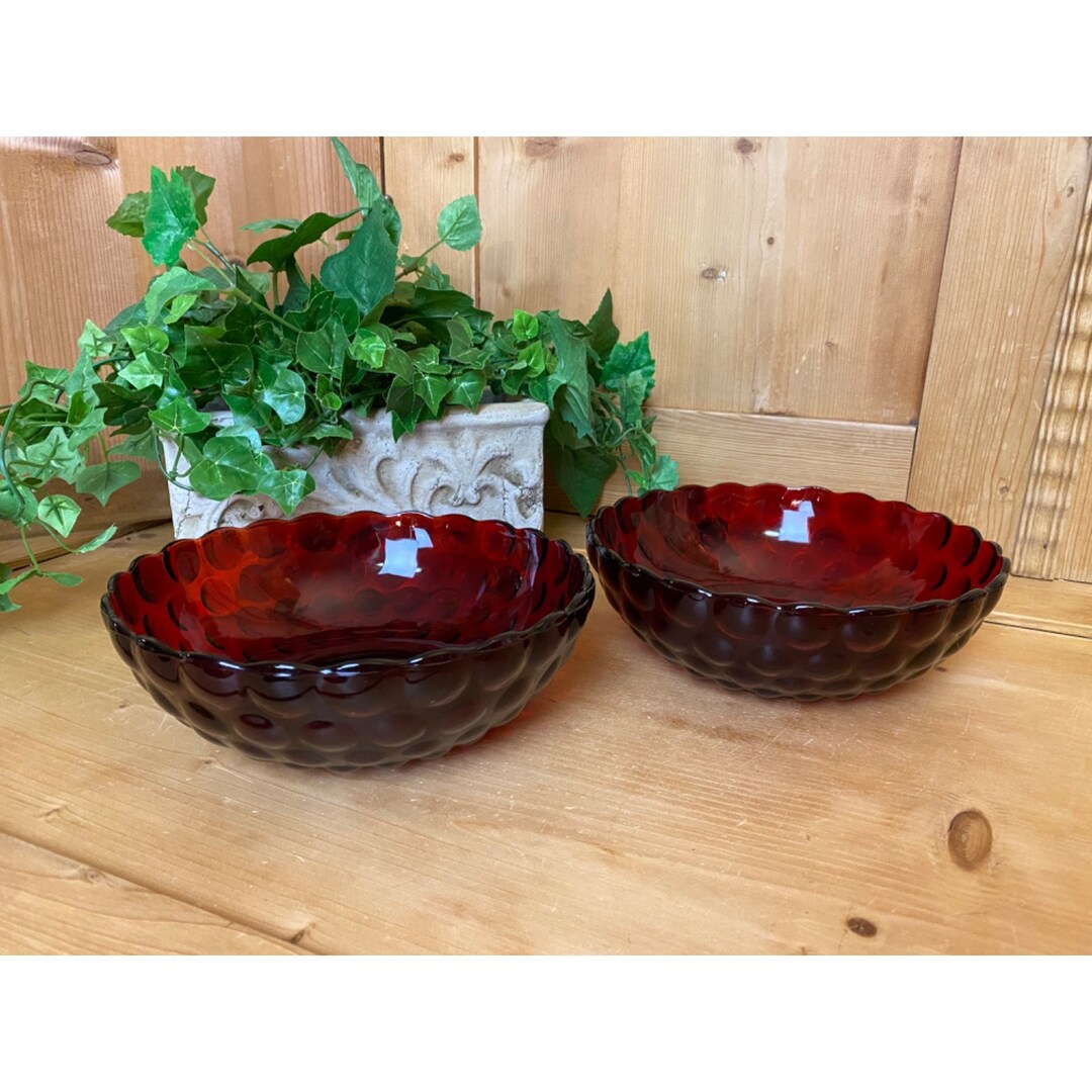 Set of 2 Ruby Red Bubble Depression Glass Bowls Anchor Hocking ...