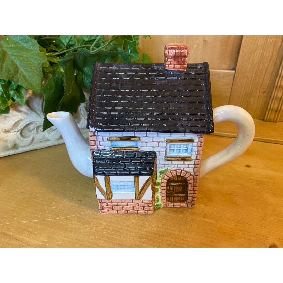 Vintage Ceramic Cottage Teapot | Old World Cottage House With Black ...