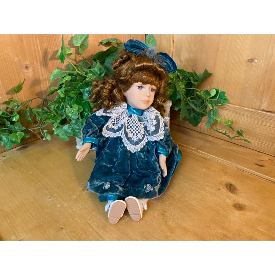 Vintage Musical Doll | Girl With Brown Hair and Blue Dress | Shabby ...