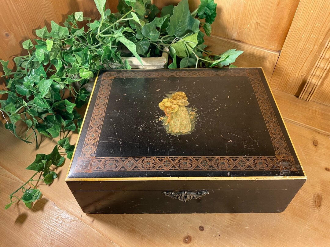 Vintage Victorian Writing Box Wooden Organizer Box With Victorian Girl ...