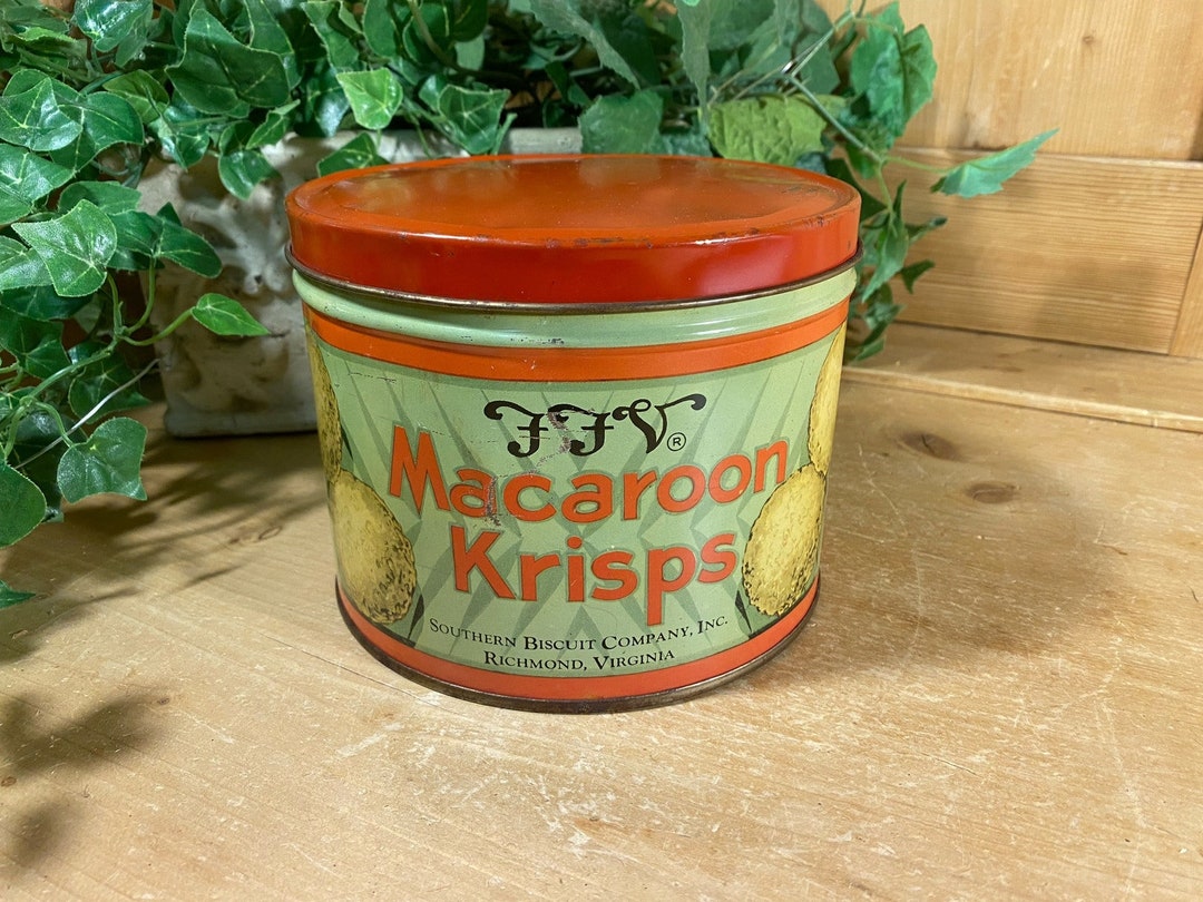 Vintage Tin: FFV Macaroon Krisps Round Cookie Tin With Red Cover ...