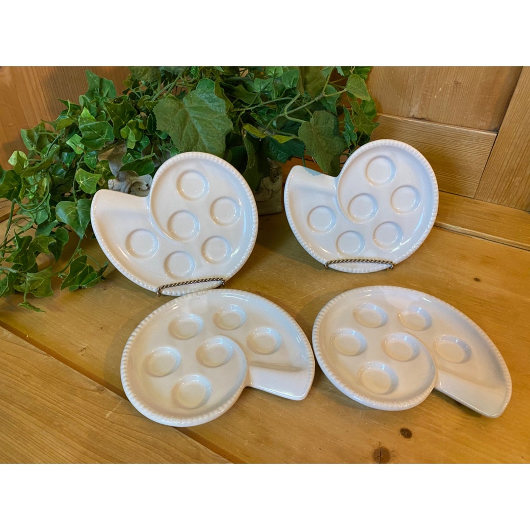 Vintage White Ceramic Escargot Plates - Set of Four | Vandor Imports ...