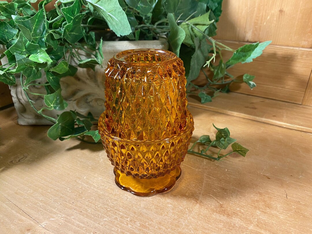 Vintage Amber Glass Fairy Light Candle Holder Bohemian Table Decor Art ...