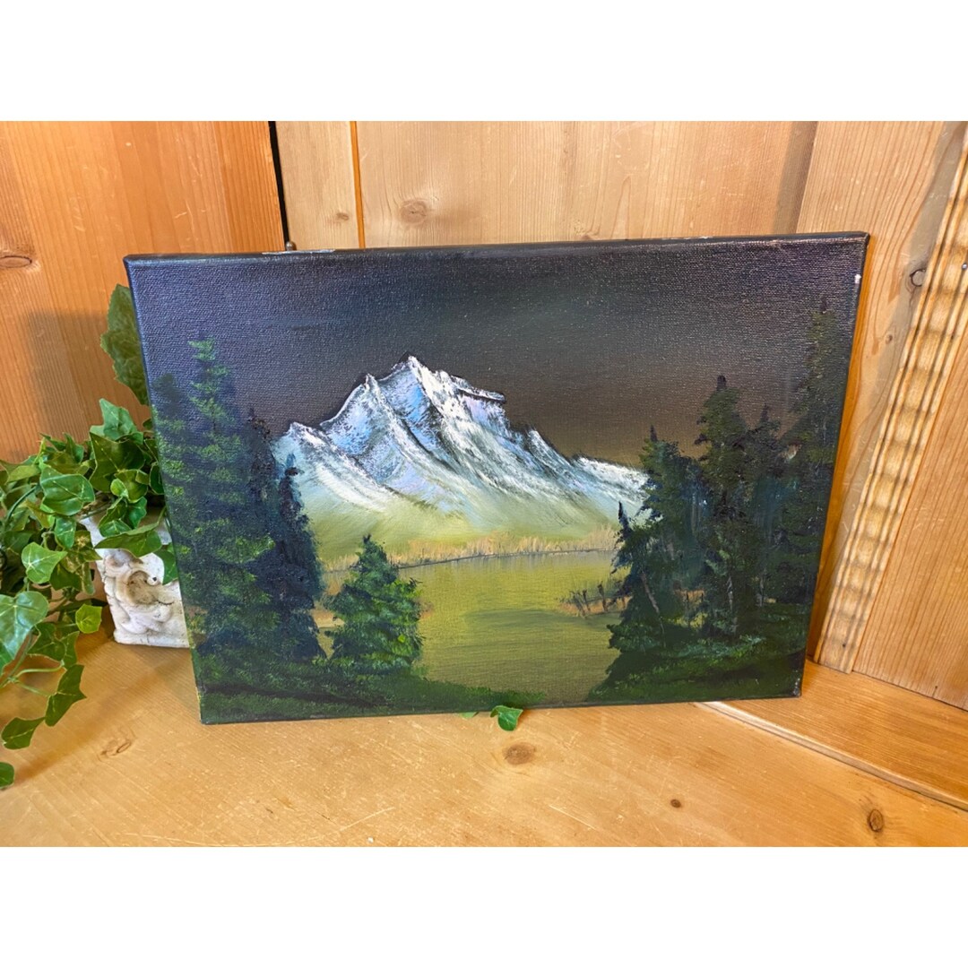 Vintage Erie Mountain, Forest & Lake Night Scene Unframed Original Oil ...