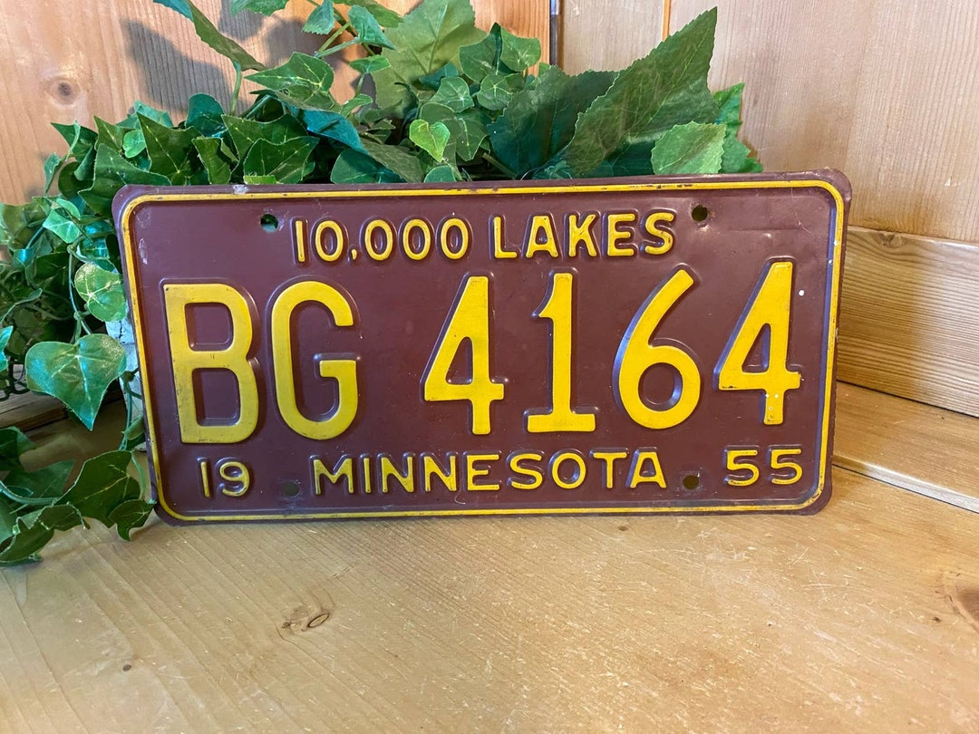 Vintage 1955 Minnesota License Plate | Vintage Brown Yellow Car ...