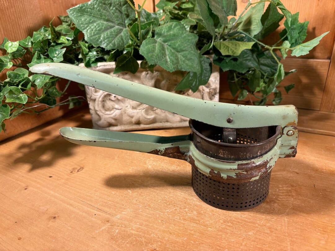 Vintage Metal Potato Ricer With Green Handle | Hand Press | Rustic ...