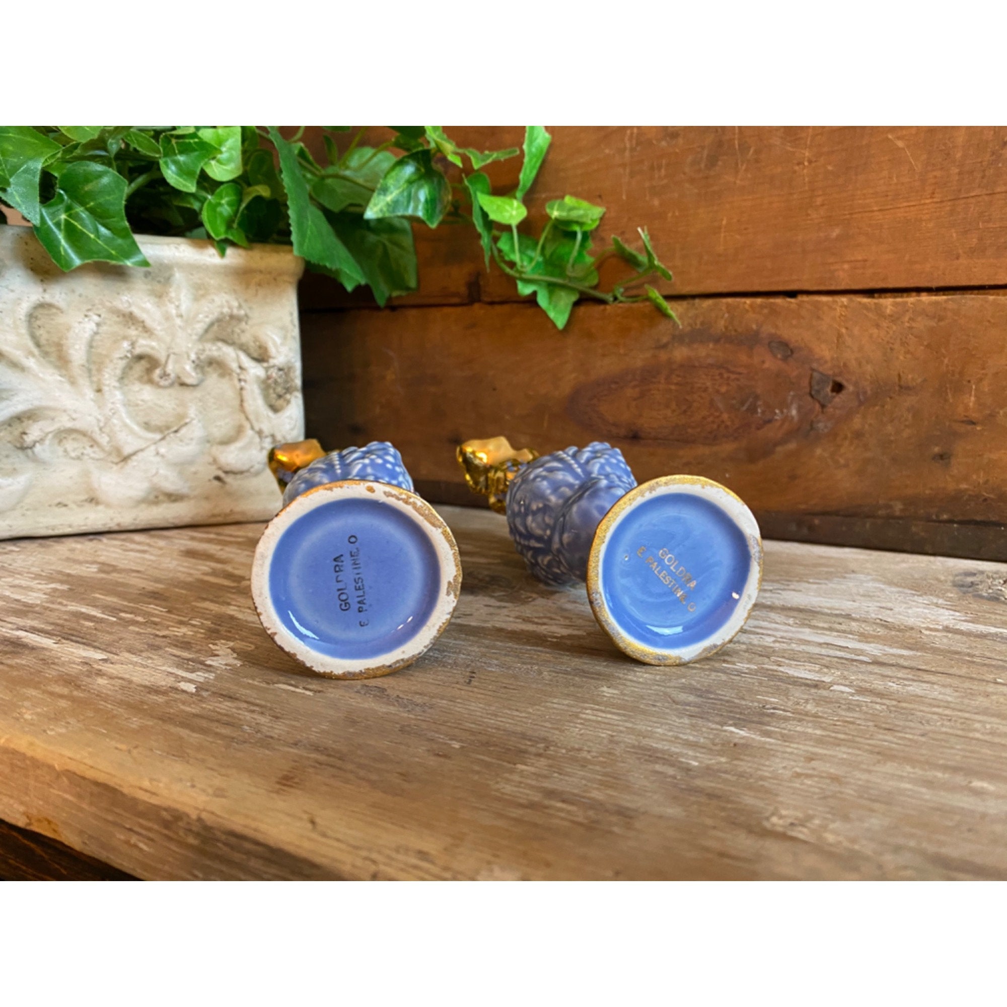 Vintage Blue and Gold Ewer Pitcher East Palestine Goldra Set - Etsy