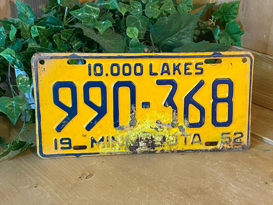 Vintage 1952 Minnesota License Plate | Vintage Yellow Blue Car ...