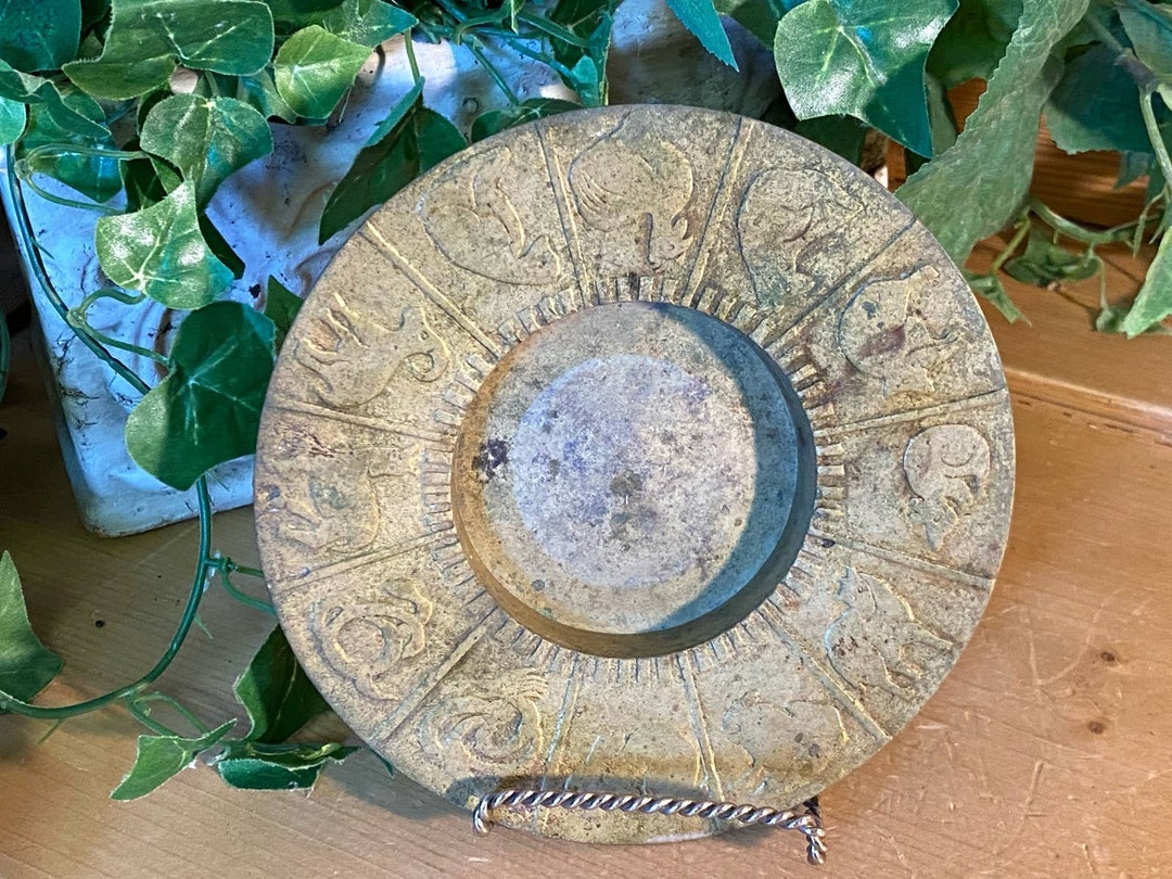 Vintage Brass Zodiac Plate | Metal Plate With Astrology Symbols | Metal ...