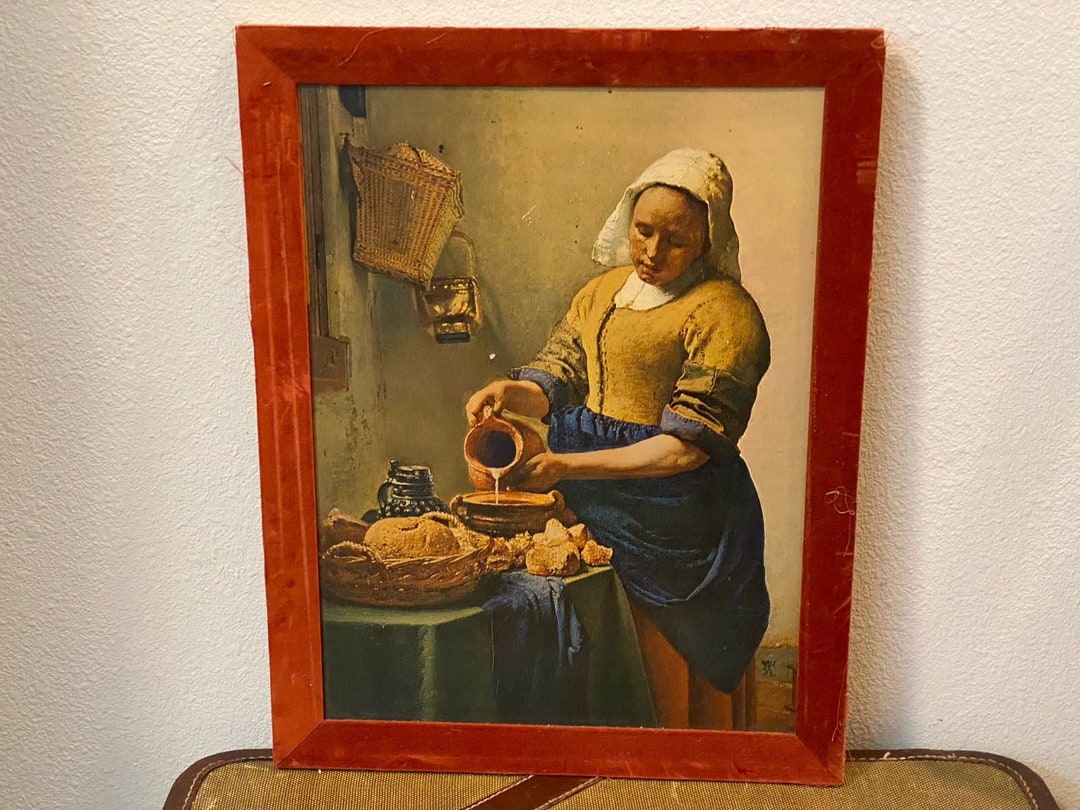 Vintage Framed Art Print: the Milkmaid by Dutch Artist Johannes Vermeer ...