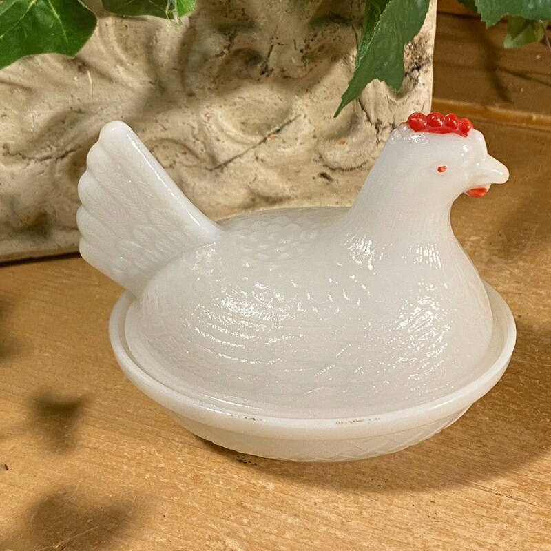 Milk Glass Hen - Etsy
