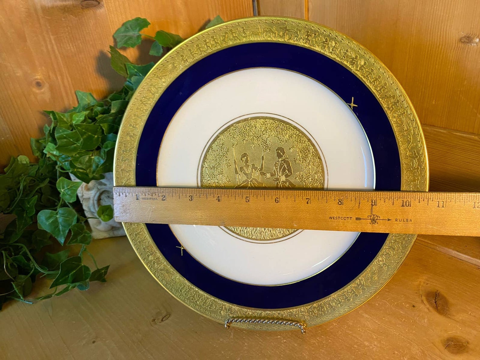 Vintage Lorenz Hutschenreuther Plate | Victorian Scene With Blue + Gold ...