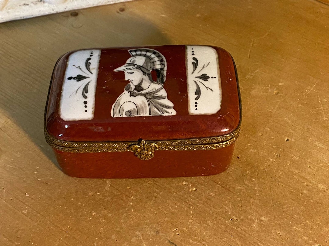 Vintage Burgundy Roman Soldier Trinket Box | Academia Ceramic Box With ...