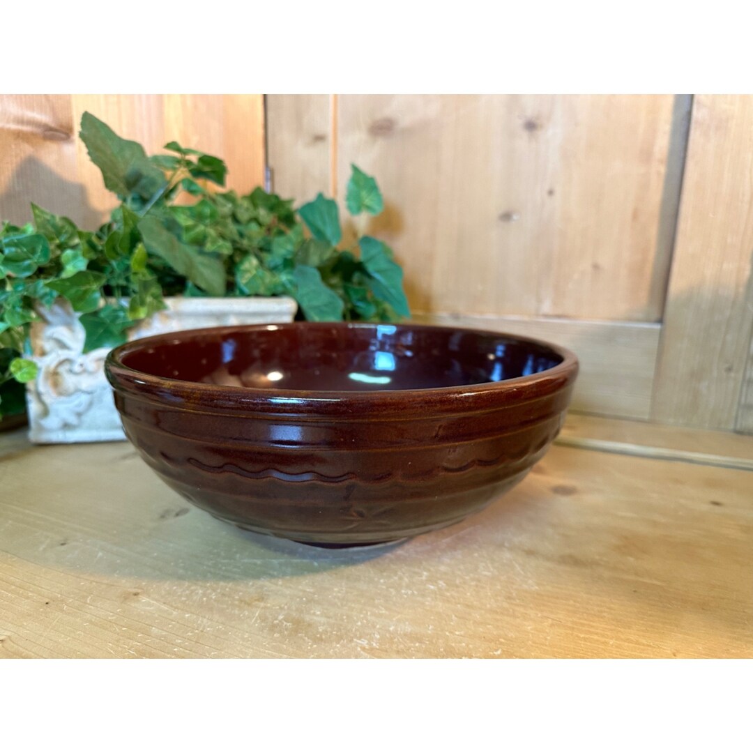 Vintage Brown Marcrest Stoneware Mixing Bowl | Daisy Dot | Brown Glazed ...