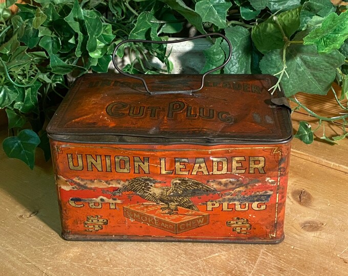 Vintage Union Leader Tobacco Tin | Metal Box W/ Hinged Lid | Union ...