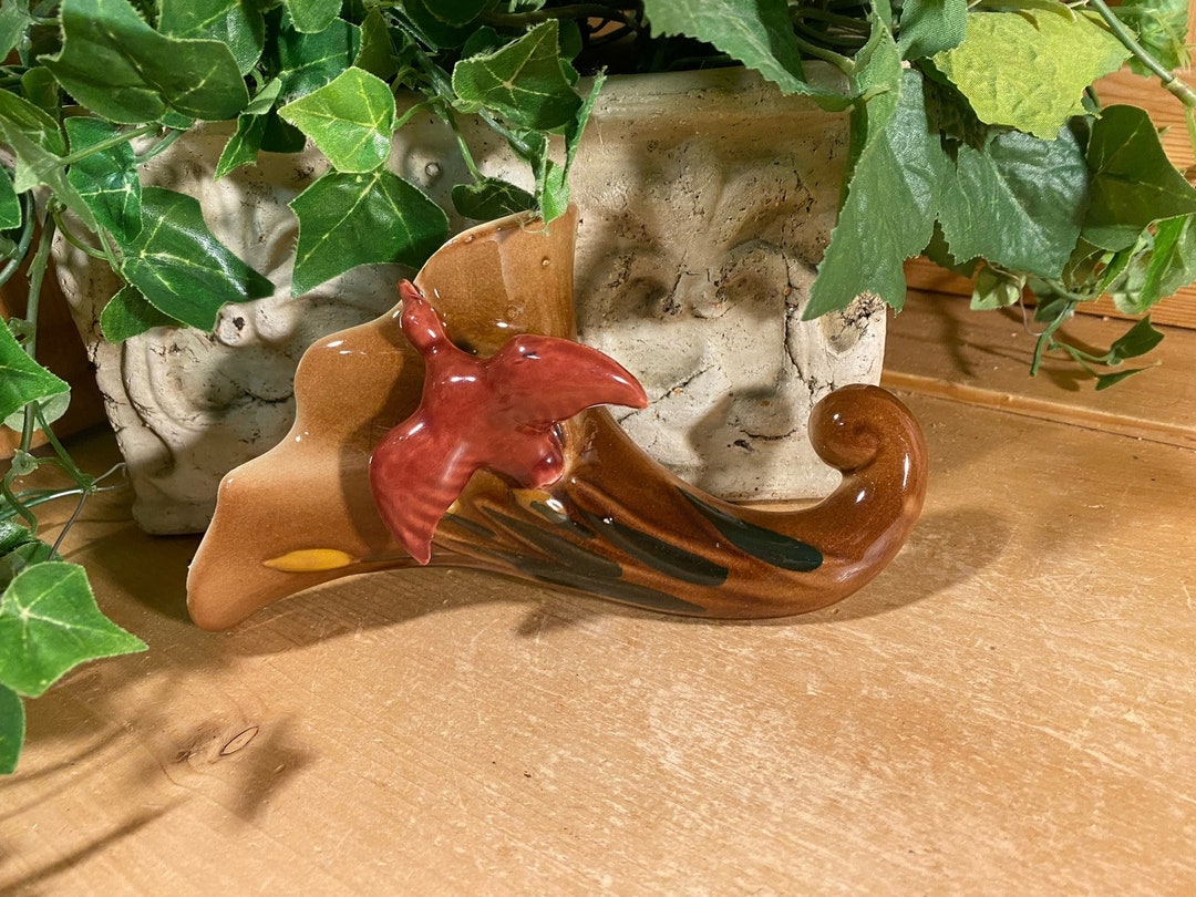 Vintage Cornucopia Wall Pocket With Bird | Ceramic Wall Planter | Duck ...