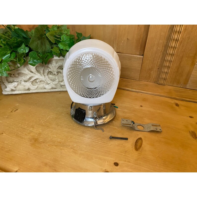 Vintage Round Bullseye Light Fixture | Retro White Glass Ceiling or ...