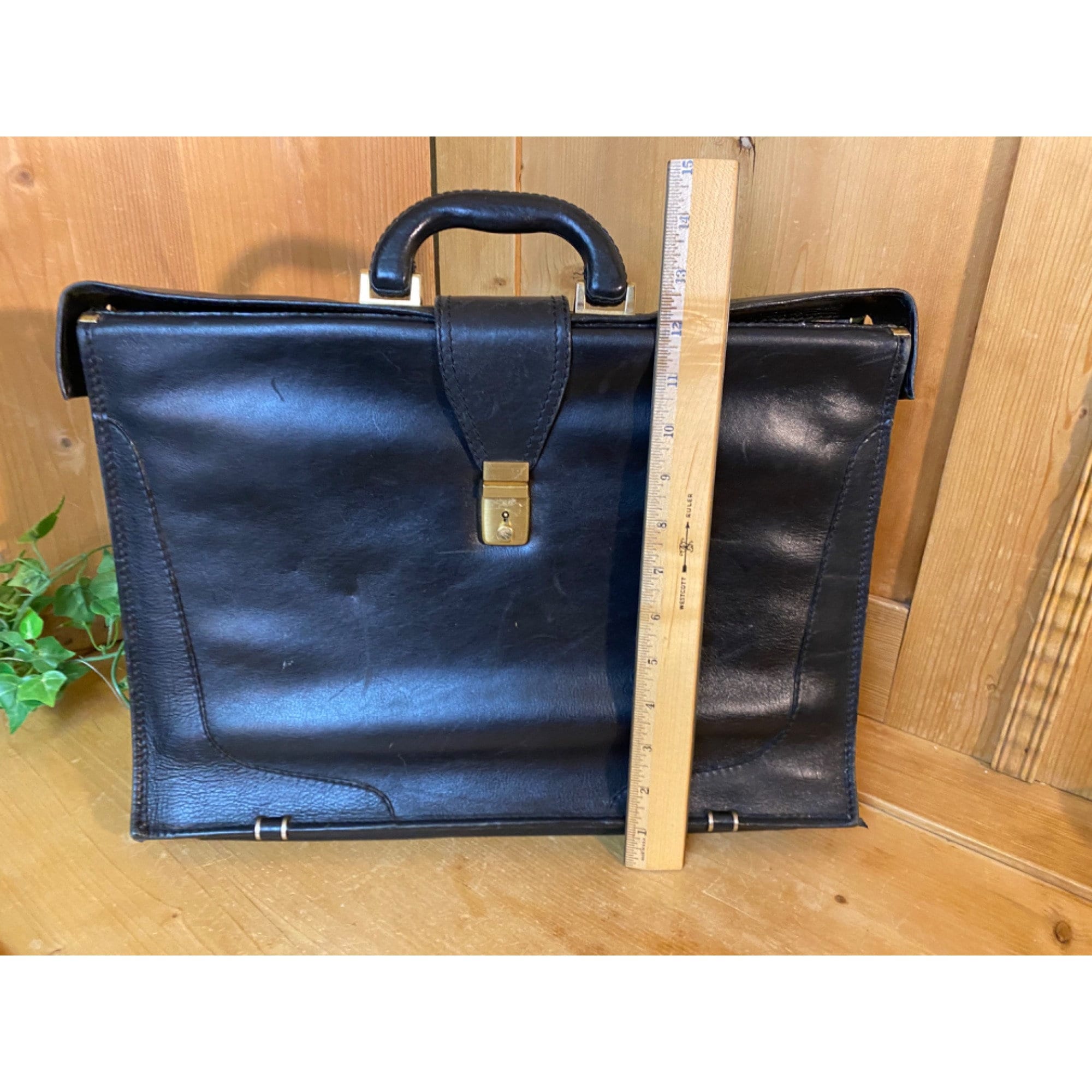 Vintage Black Leather Attache Case | Academia | Valice With Handle ...