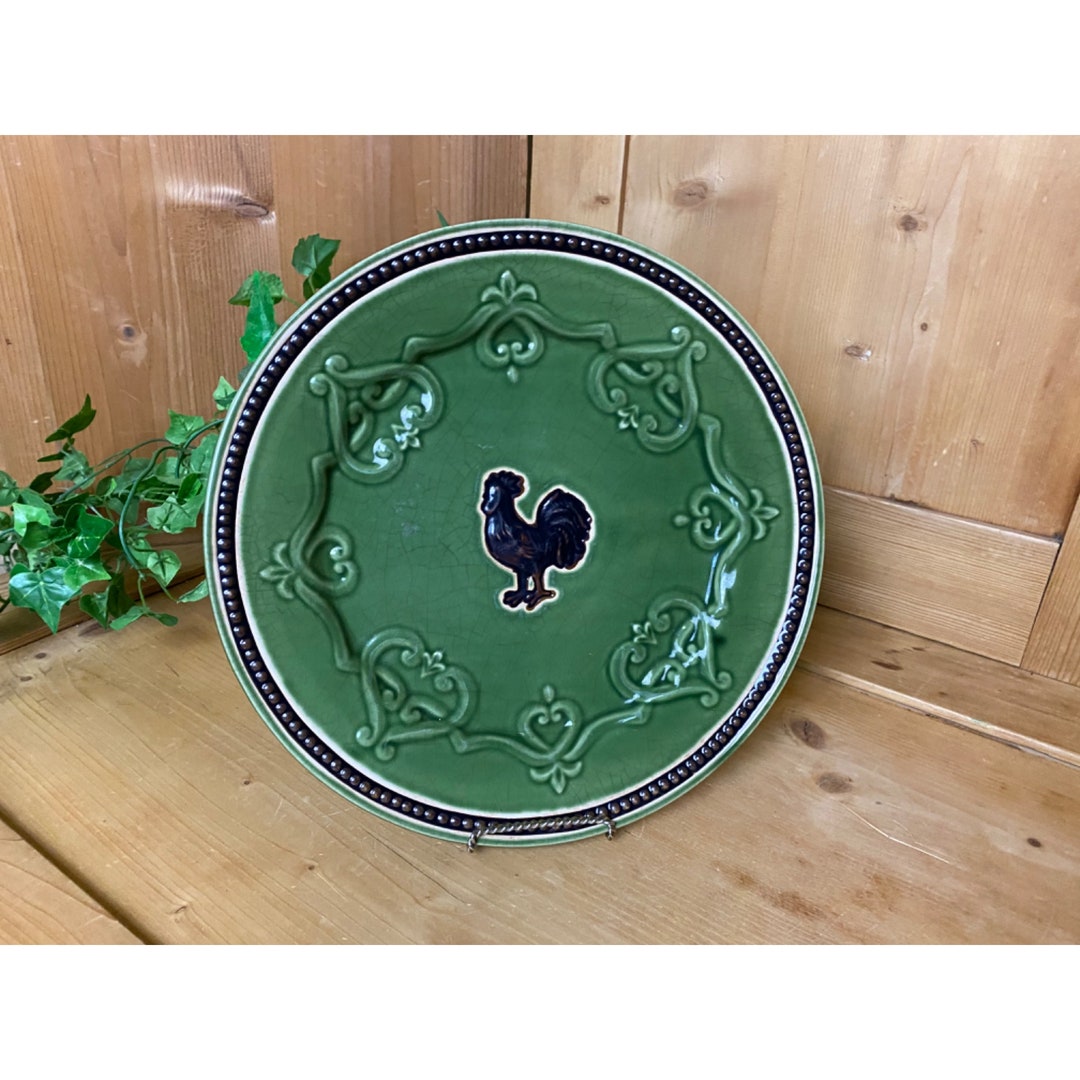 Green Embossed Rooster Plate | Vintage Cracker Barrel Dish | Farmhouse ...