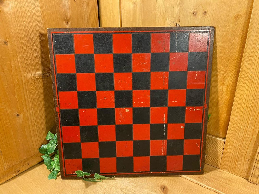 Vintage Wooden Checkerboard With Black and Red Squares | Midcentury ...