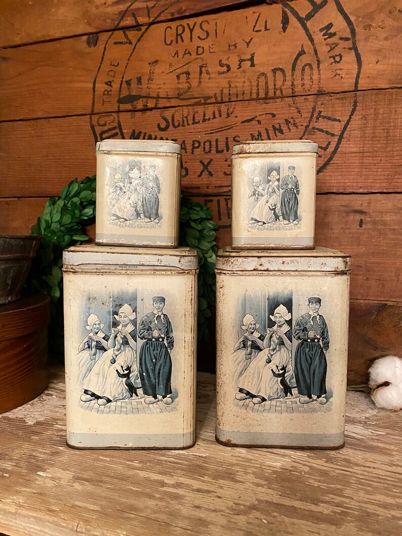 Vintage Blue & White Canister Tin Set Old Dutch Tins Lot | Etsy