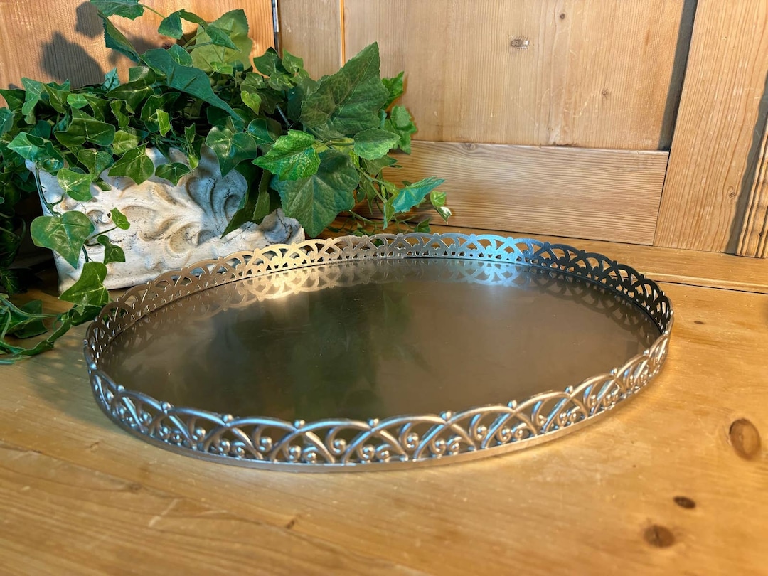 Vintage Round Pewter Serving Tray | Metawa | Silver Serving Platter ...