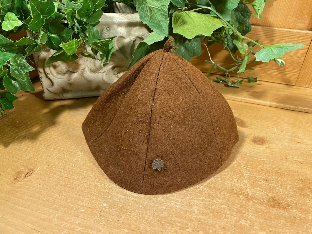 Vintage Brown Woold Girl Scouts Beanie Hat With Logo Pin | Collectible ...