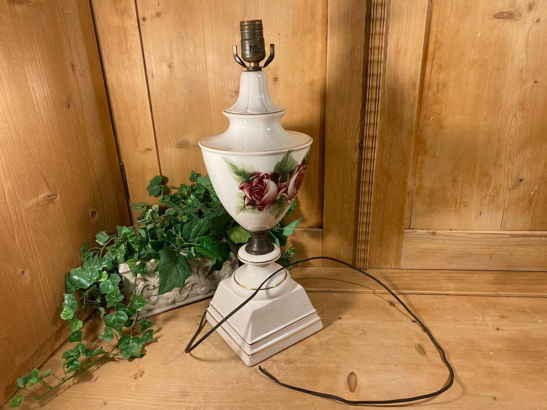 Vintage White Ceramic Lamp Base With Roses | Cottagecore Table Decor ...