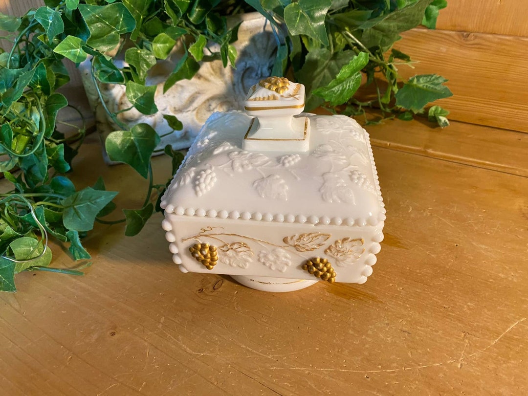 Vintage Milk Glass Pedastal Candy Dish | Westmoreland | Square White ...