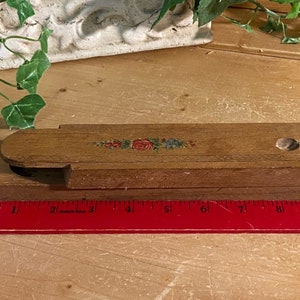 Vintage Wooden Pencil Box With Floral Accent Rotating Slide Top Wood ...