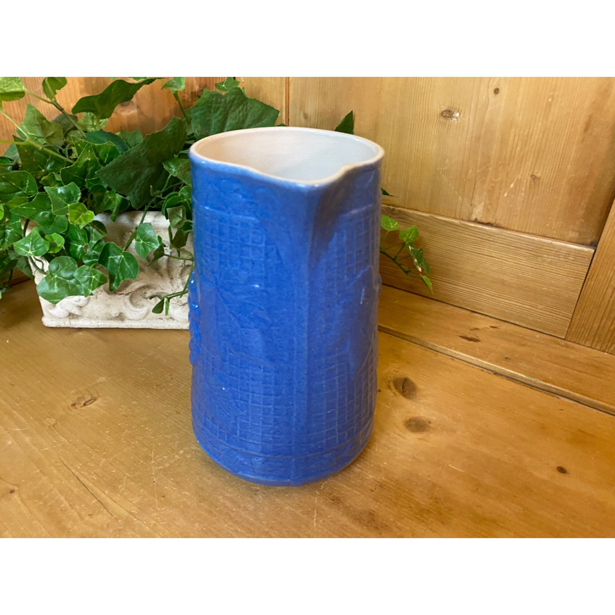 Vintage Blue Stoneware Pitcher UHL Pottery Farmhouse - Etsy