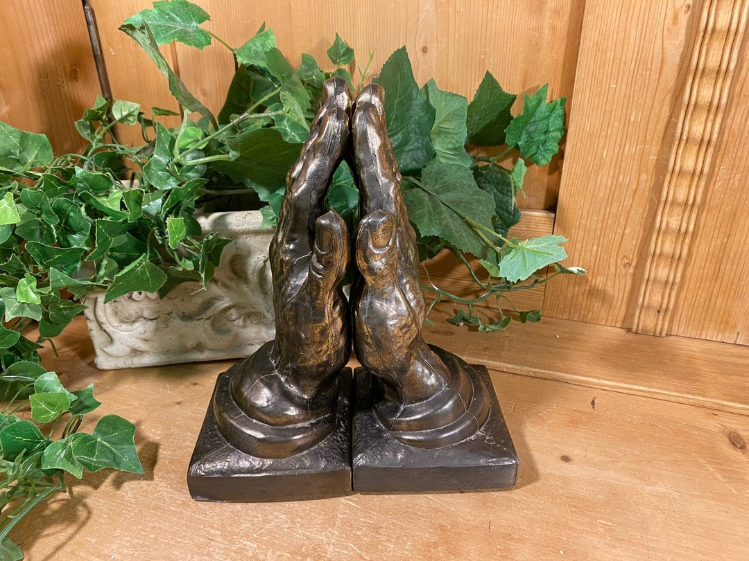 Vintage Cast Metal Praying Hands Bookends Set of 2 MCM Decor Religious ...